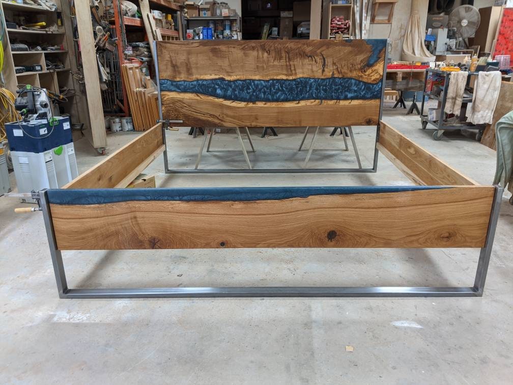 Rustic Modern Panel Bed Made With Epoxy Resin River. Made in | Etsy