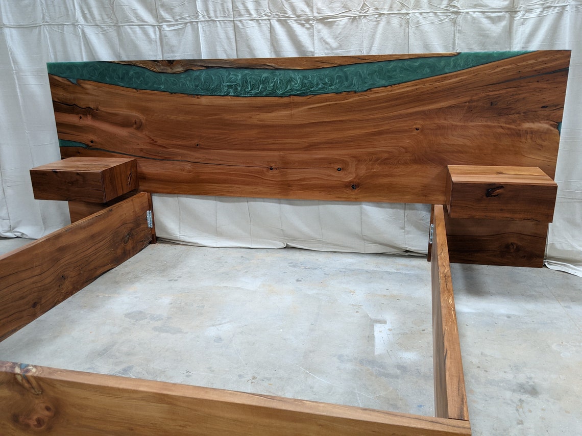 Custom Epoxy River Platform Bed With Floating Nightstands. Can - Etsy