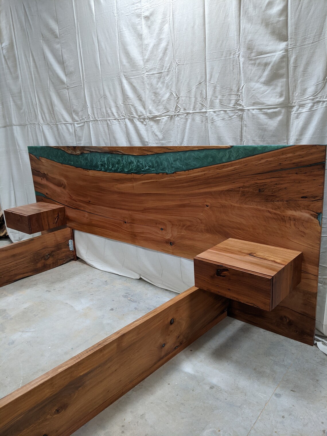 Custom Epoxy River Platform Bed With Floating Nightstands. Can - Etsy