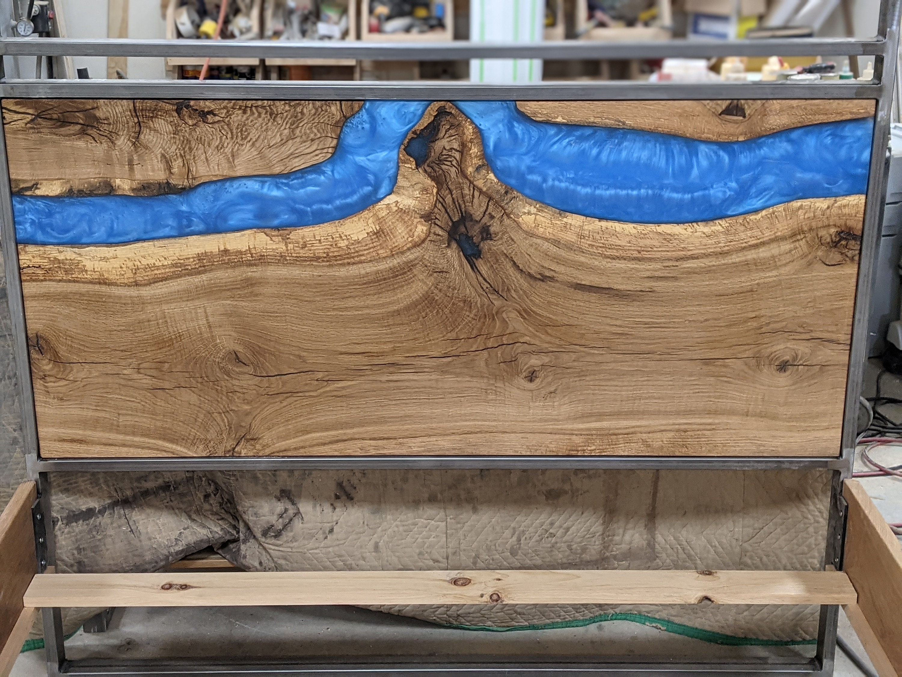 Custom Made Epoxy Resin and Wood River Bed With Metal Posts - Etsy