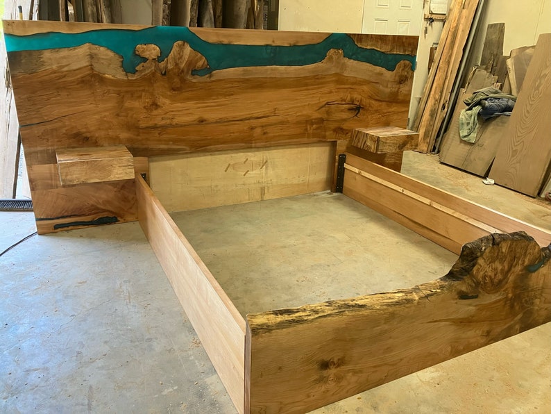 Custom Epoxy River Platform Bed With Floating Nightstands. Can - Etsy
