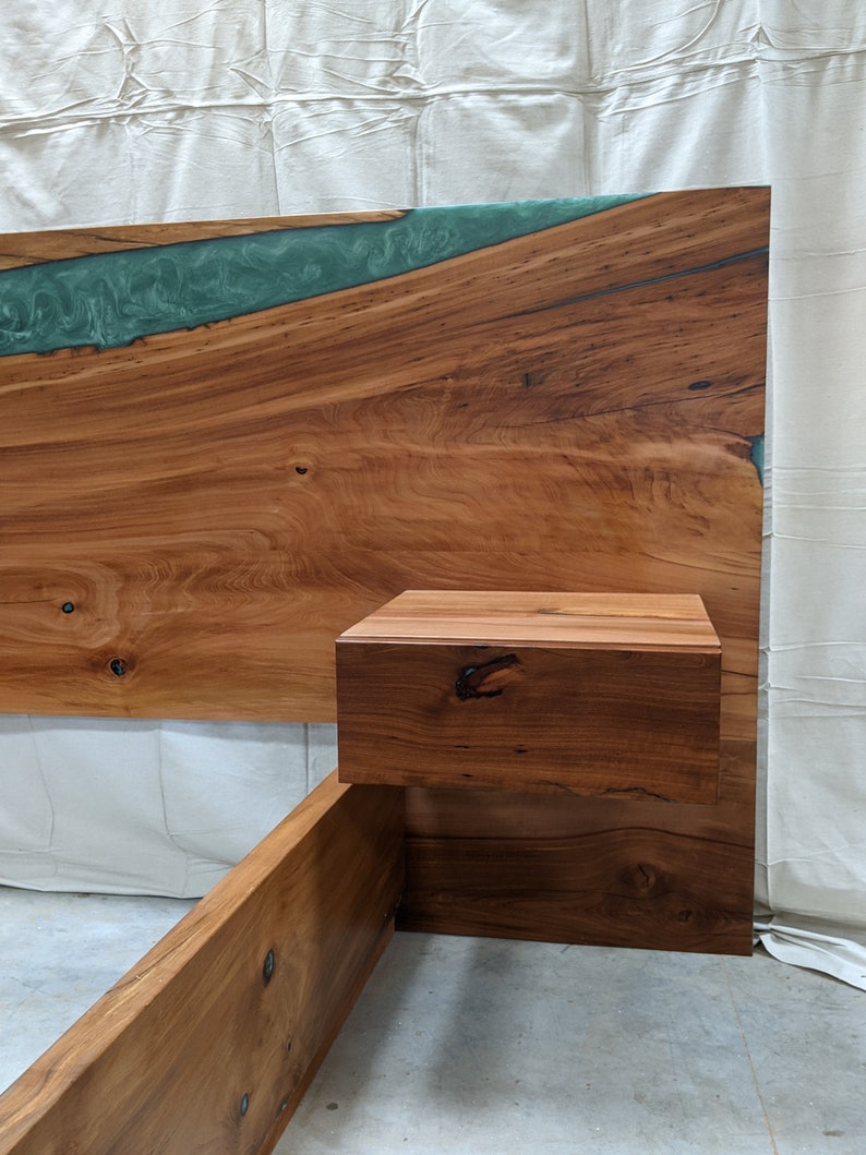 Custom Epoxy River Platform Bed With Floating Nightstands. Can - Etsy