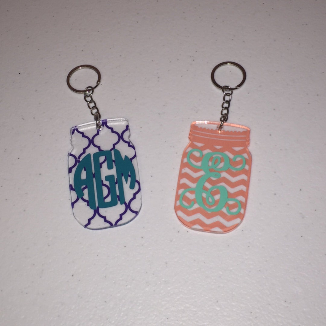 Monogram Mason Jar Keychain - Etsy