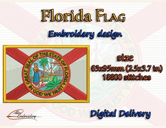 Florida Flag Embroidery Design. 8 Embroidery Formats. INSTANT | Etsy
