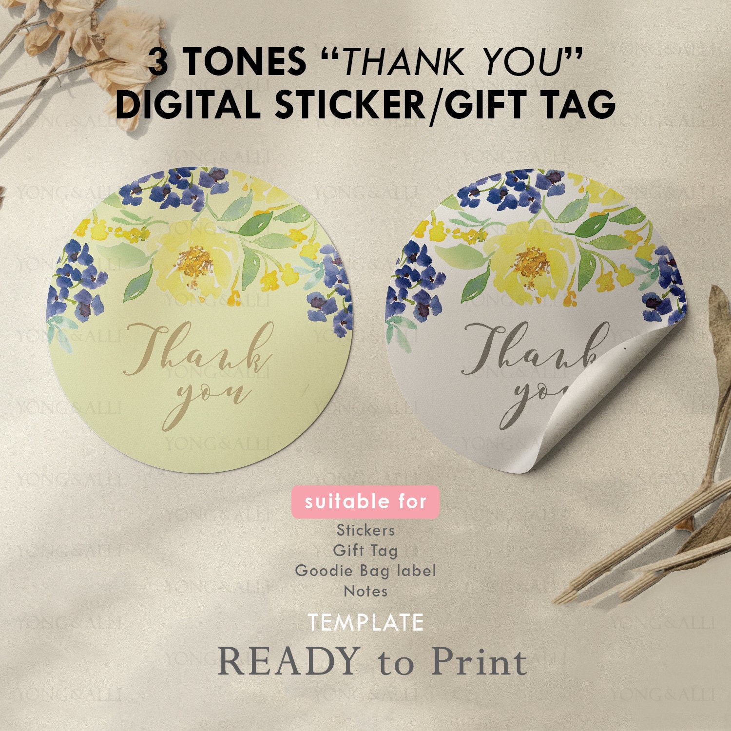 Ready to Print Labels, Floral Circle for Thank You Stickers, Gift Tags ...