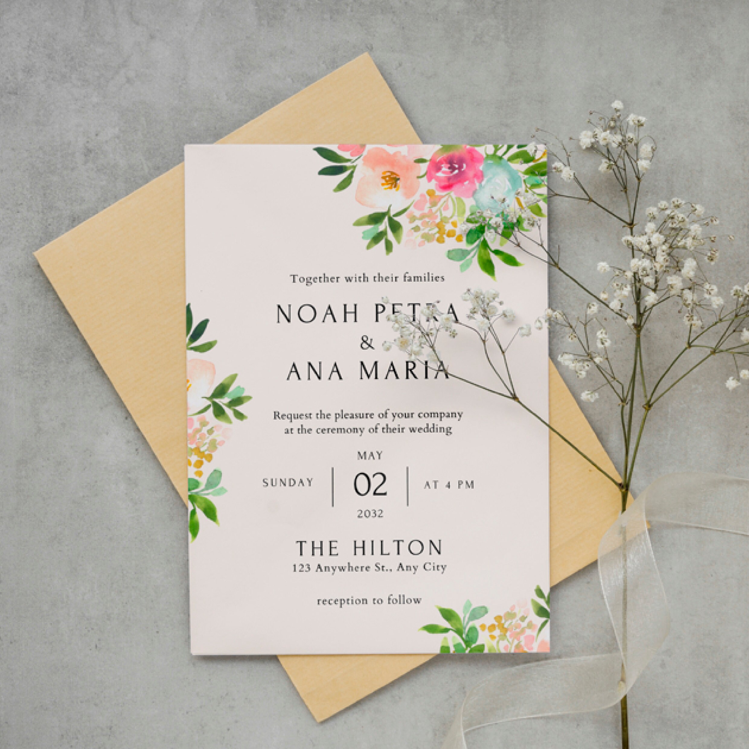 Pink and Green Minimal Save the Date Wedding Invitation Template, Canva ...