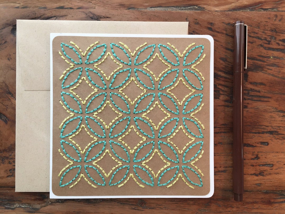 Moroccan Lace III Embroidered Square Greeting Card | Handmade Sewn Card ...