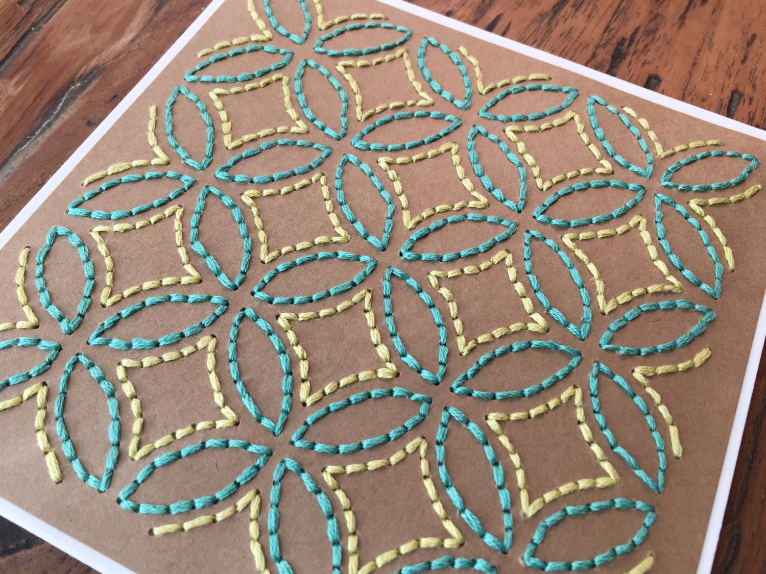 Moroccan Lace III Embroidered Square Greeting Card | Handmade Sewn Card ...