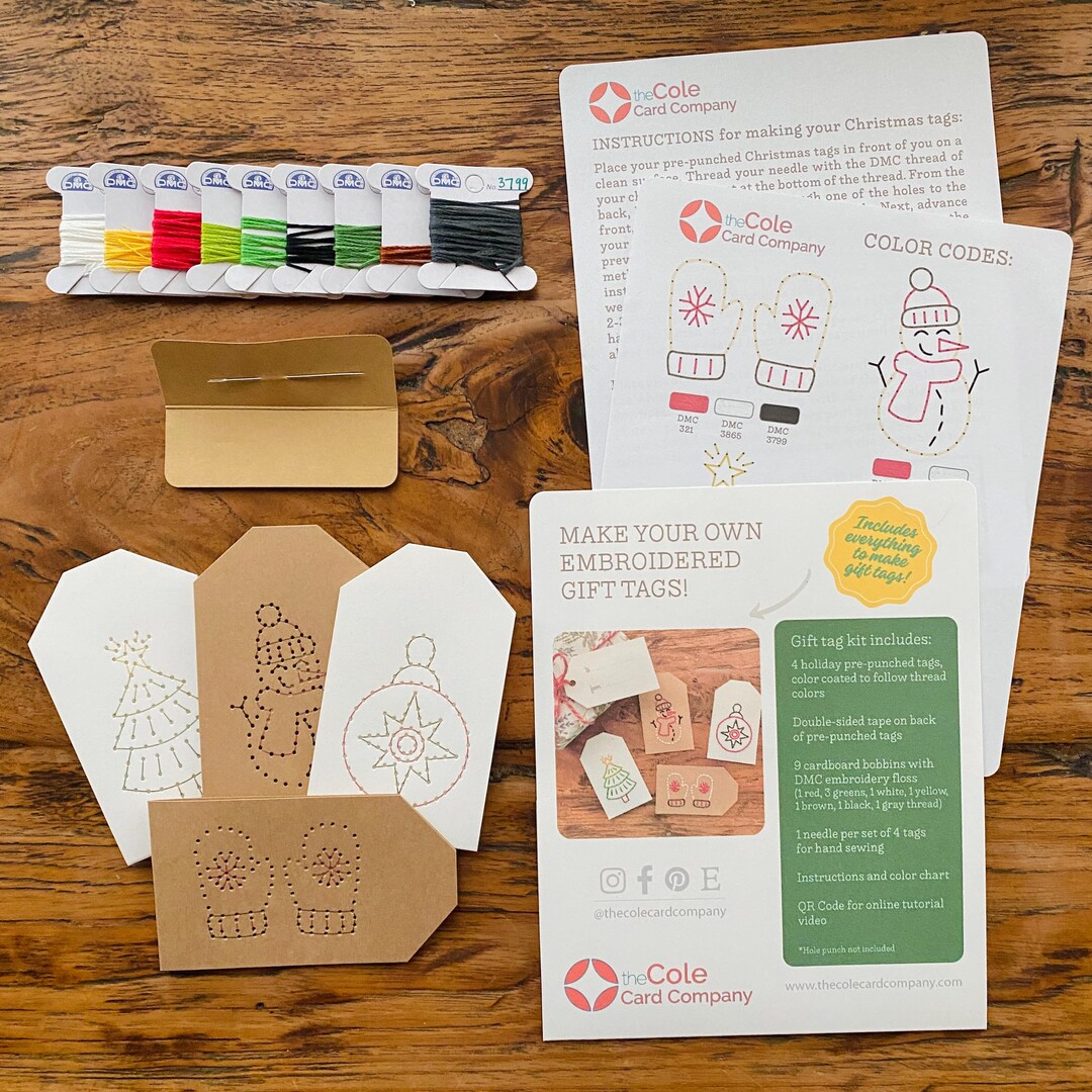 DIY Christmas Embroidery Gift Tags Kit: Holiday Craft - Etsy