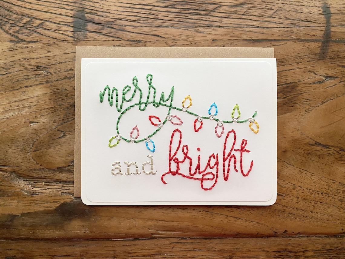 Merry and Bright Christmas Card Holiday Card Handmade Sewn Card ...