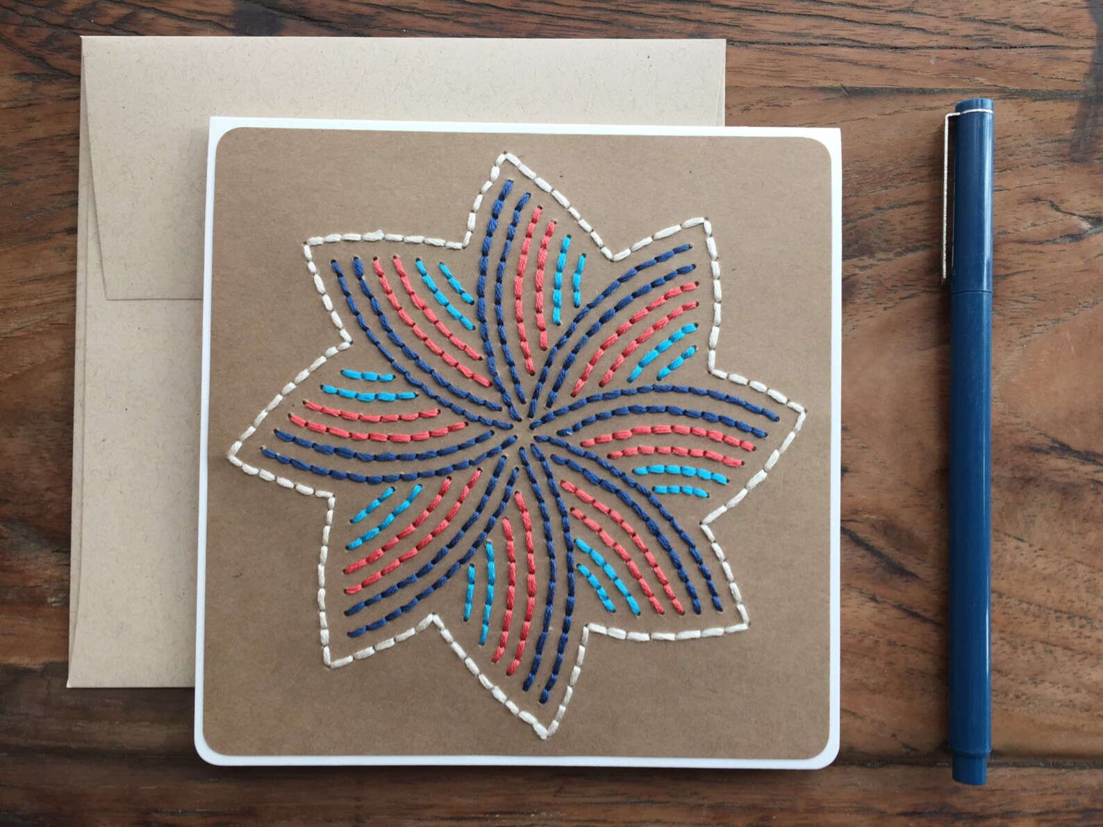 Starburst Embroidered Square Greeting Card | Handmade Sewn Card ...