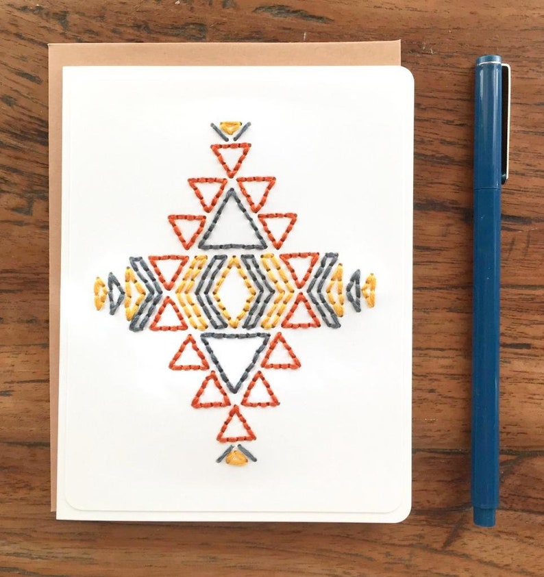 Navajo Design Embroidered Greeting Card | Handmade Sewn Card | Navajo ...