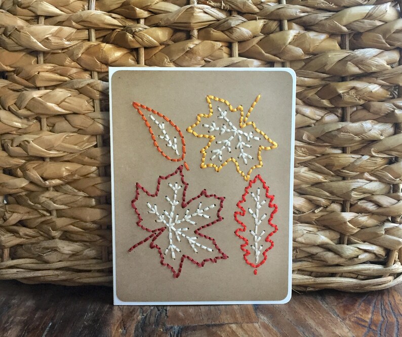 Fall Leaves Card Handmade sewn card Thanksgiving Leaves | Etsy