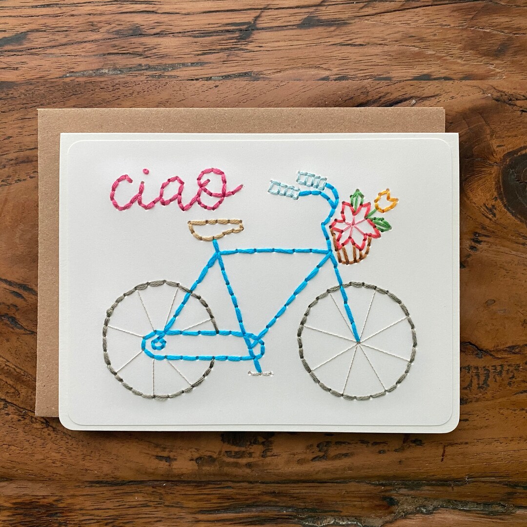 Ciao | Ciao Greeting Card | Stationary | Hand Sewn Card | Bicycle With ...