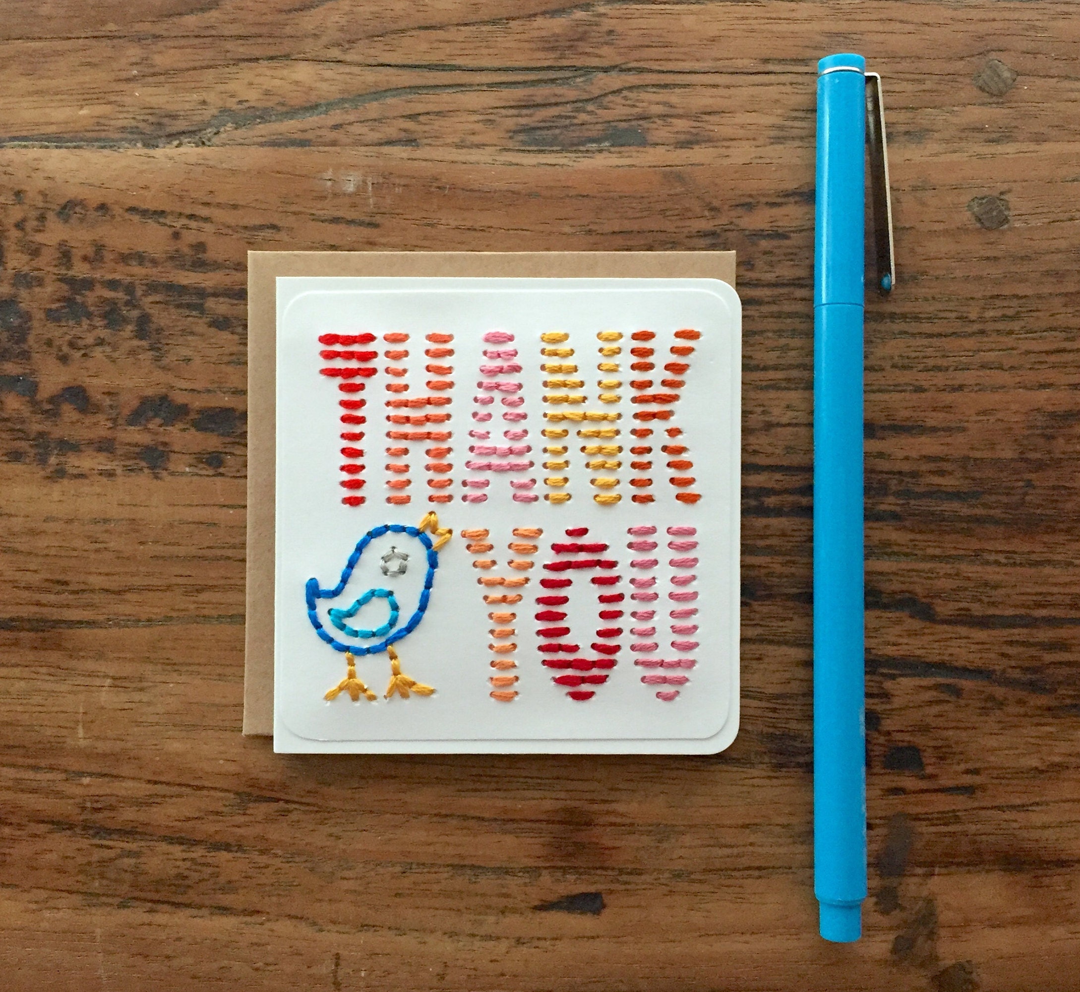 Mini Thank You Card Embroidered Thank You Card Thank You Card Chickadee ...