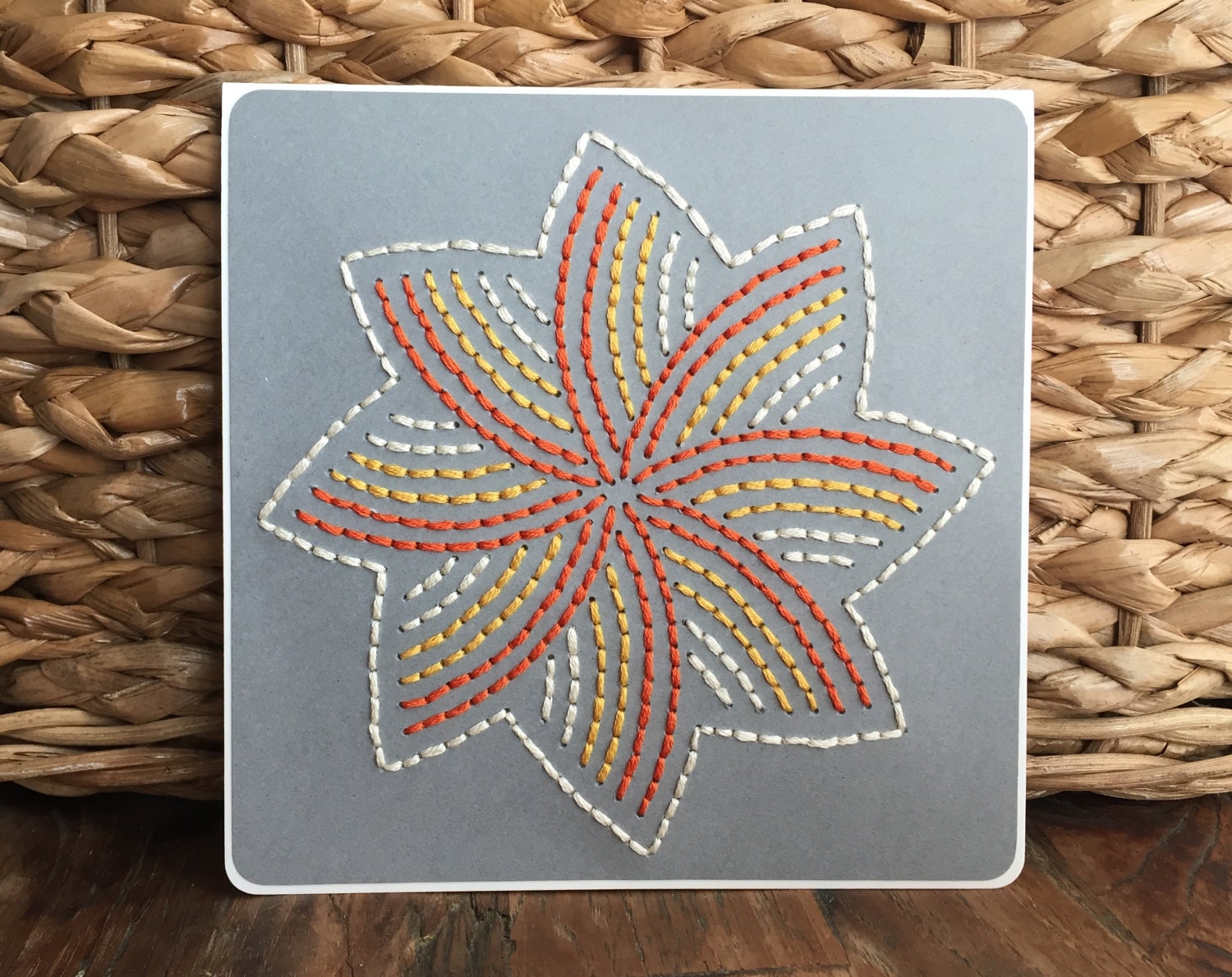 Starburst Embroidered Square Greeting Card | Handmade Sewn Card ...