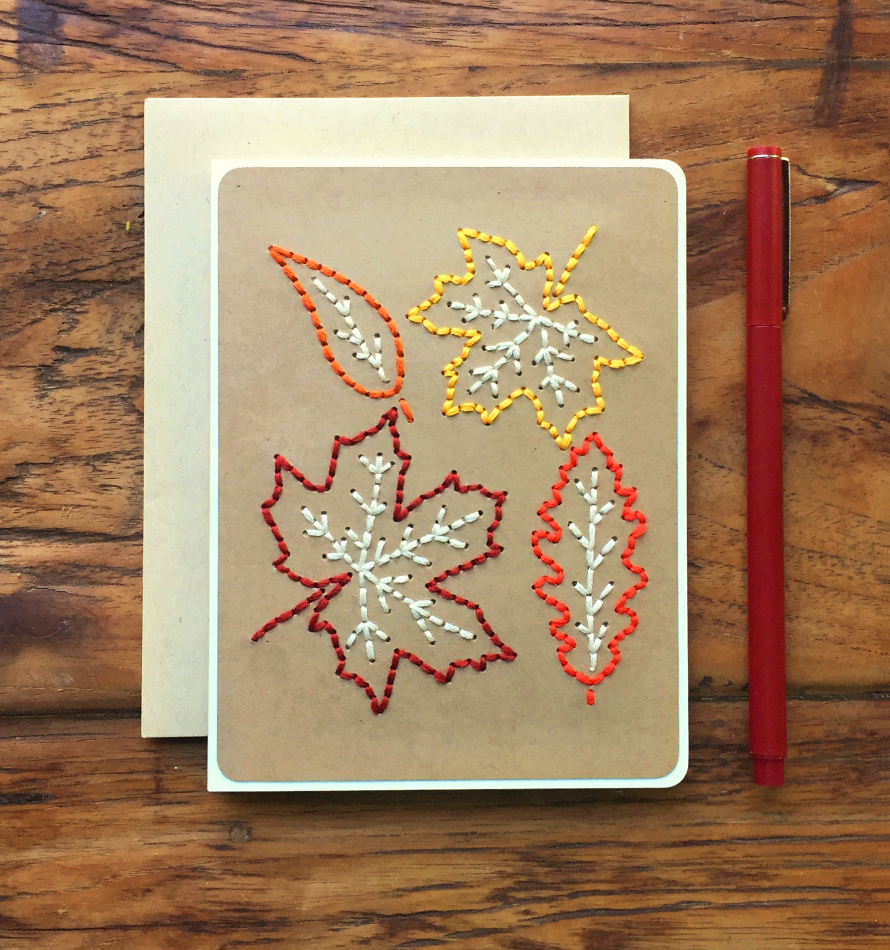 Fall Leaves Card | Handmade Sewn Card | Thanksgiving | Leaves ...