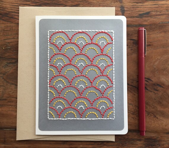 Scallop Design II Greeting Card Handmade Sewn Card | Etsy
