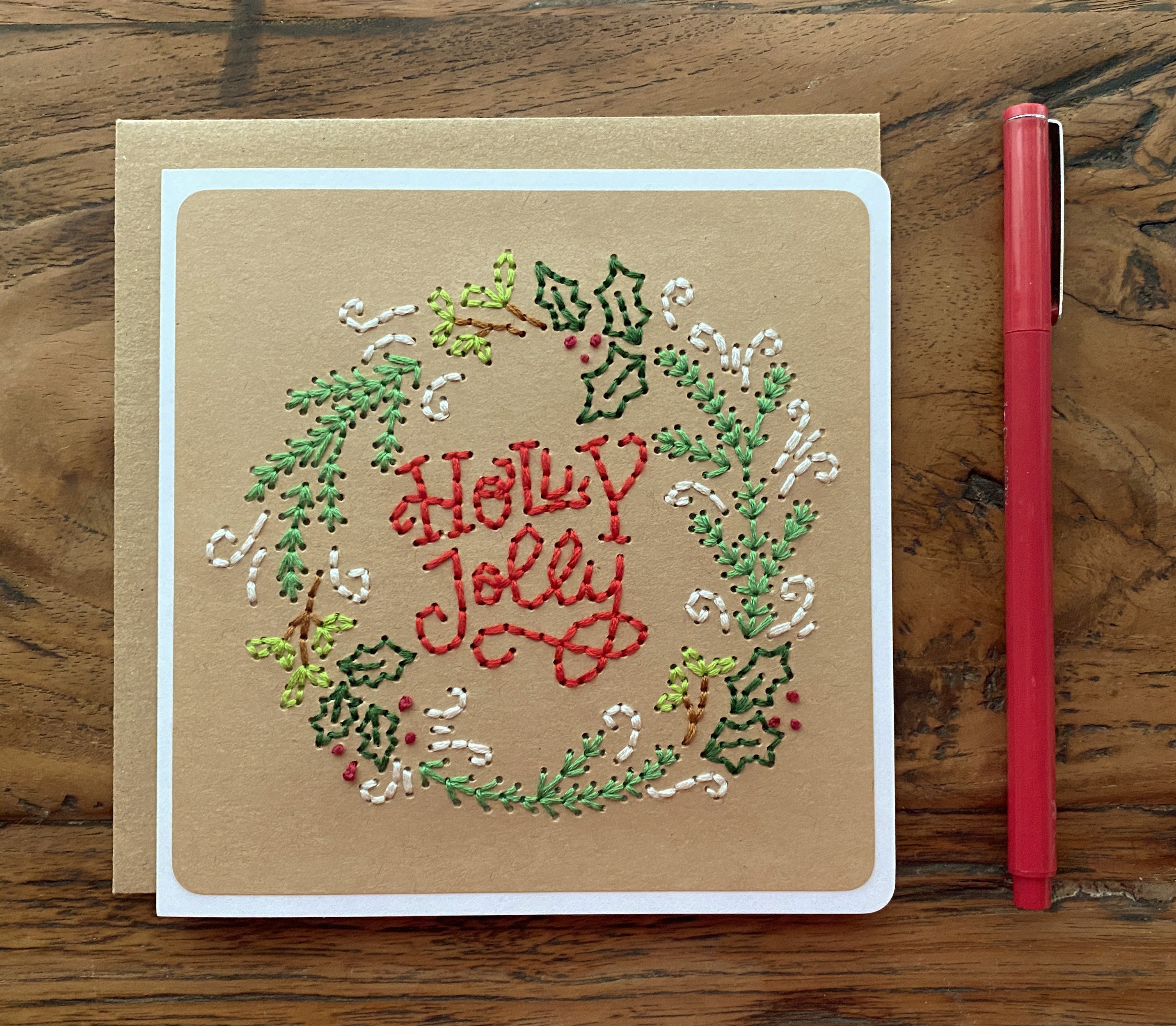 Holly Jolly Card Christmas Card Handsewn Christmas - Etsy