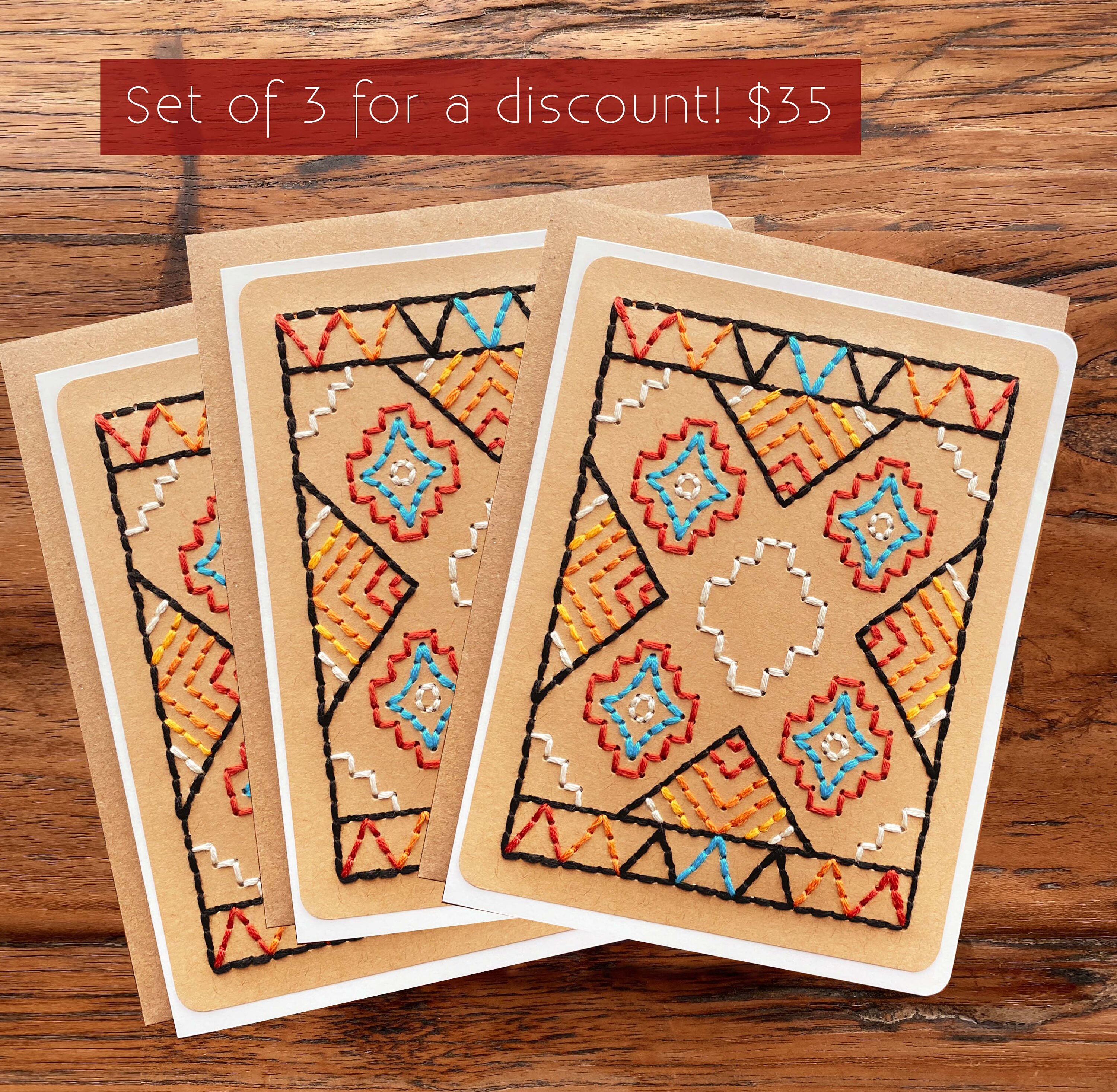 Southwest Design Embroidered Greeting Card Hand Sewn Card Mexican ...