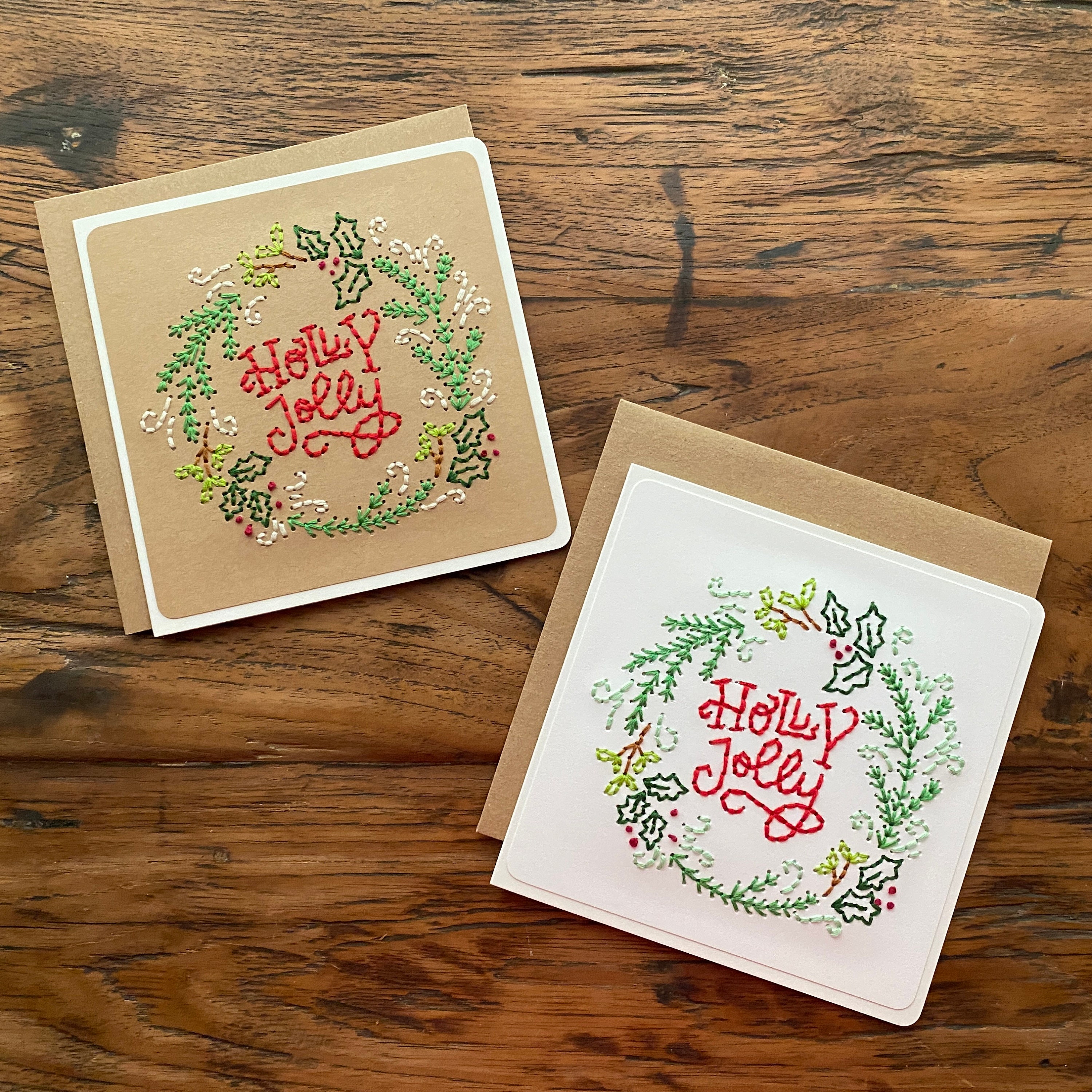 Holly Jolly Card Christmas Card Handsewn Christmas - Etsy