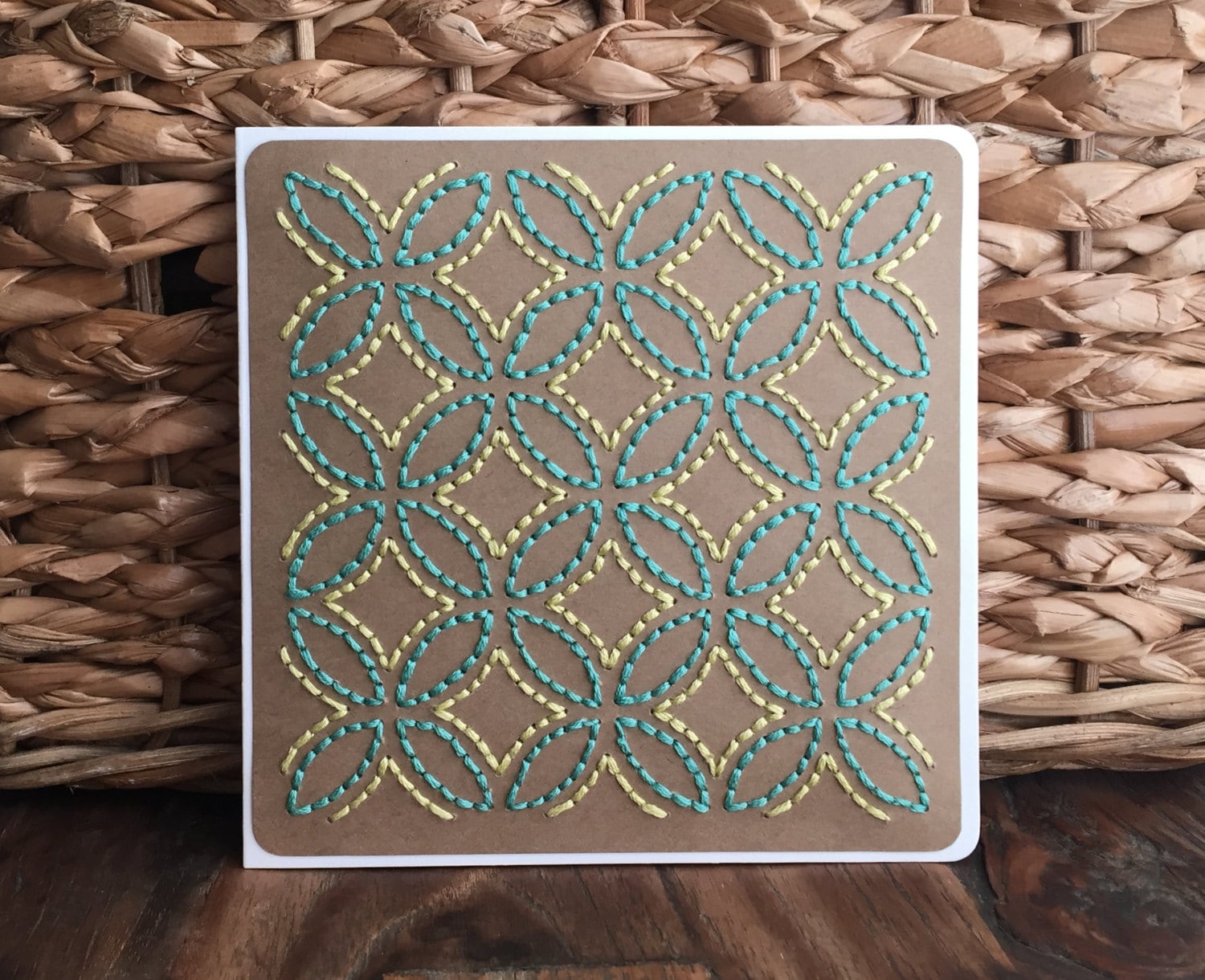 Moroccan Lace III Embroidered Square Greeting Card | Handmade Sewn Card ...