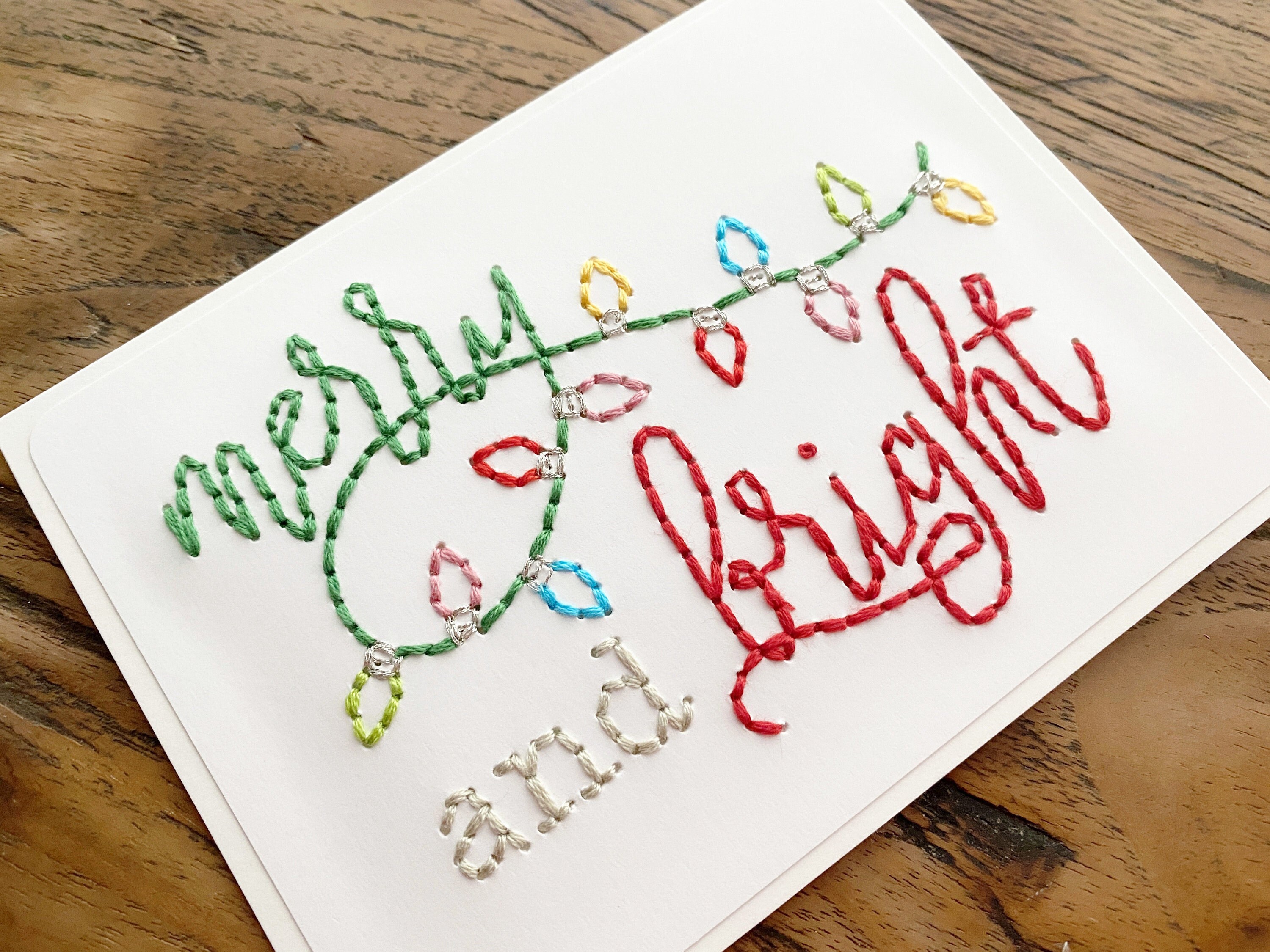 Merry and Bright Christmas Card | Holiday Card | Handmade Sewn Card ...