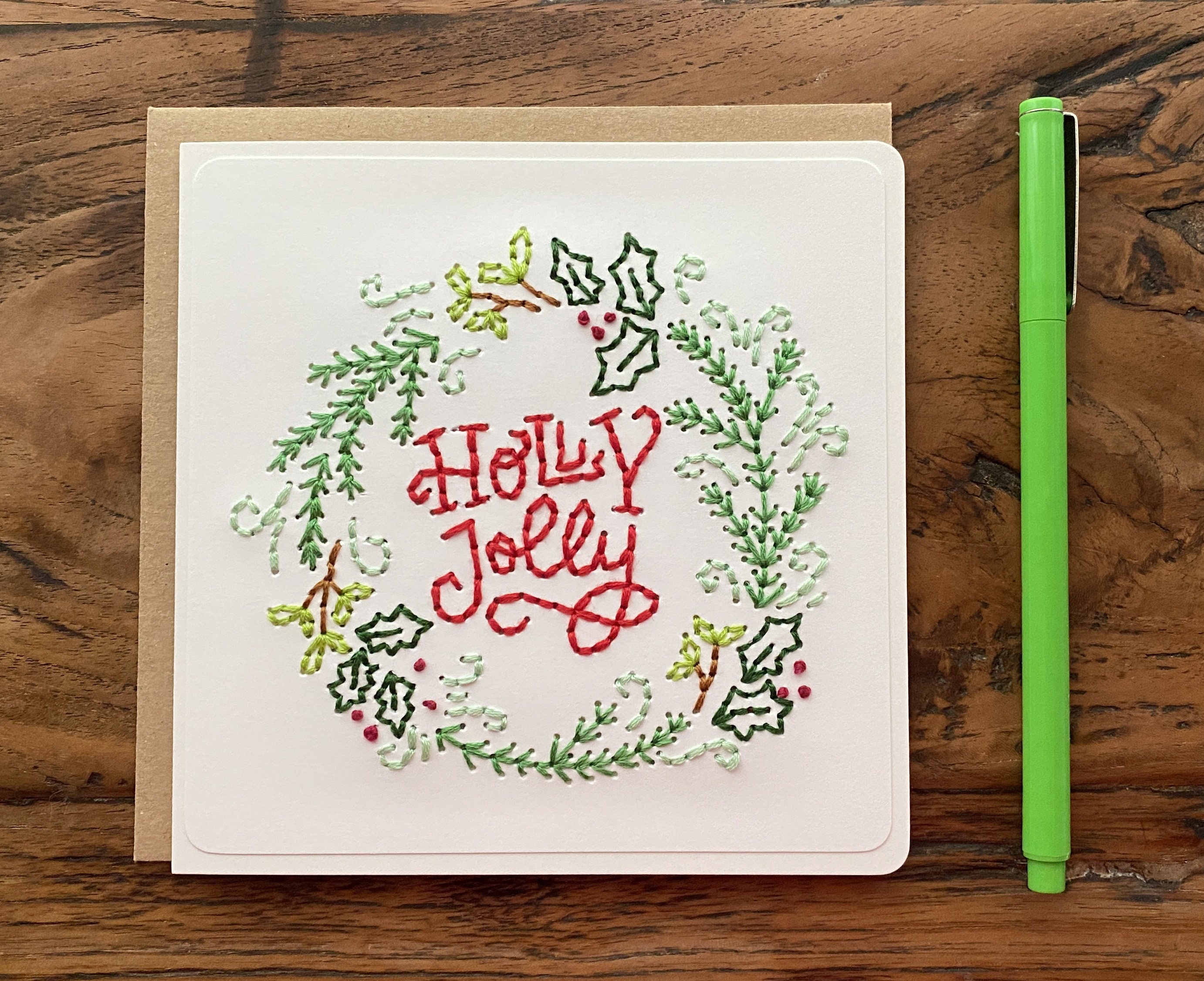 Holly Jolly Card Christmas Card Handsewn Christmas - Etsy