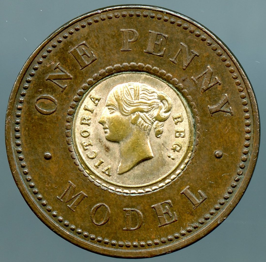1844 United Kingdom 1 Penny Model Coin Bimetallic Token - Etsy