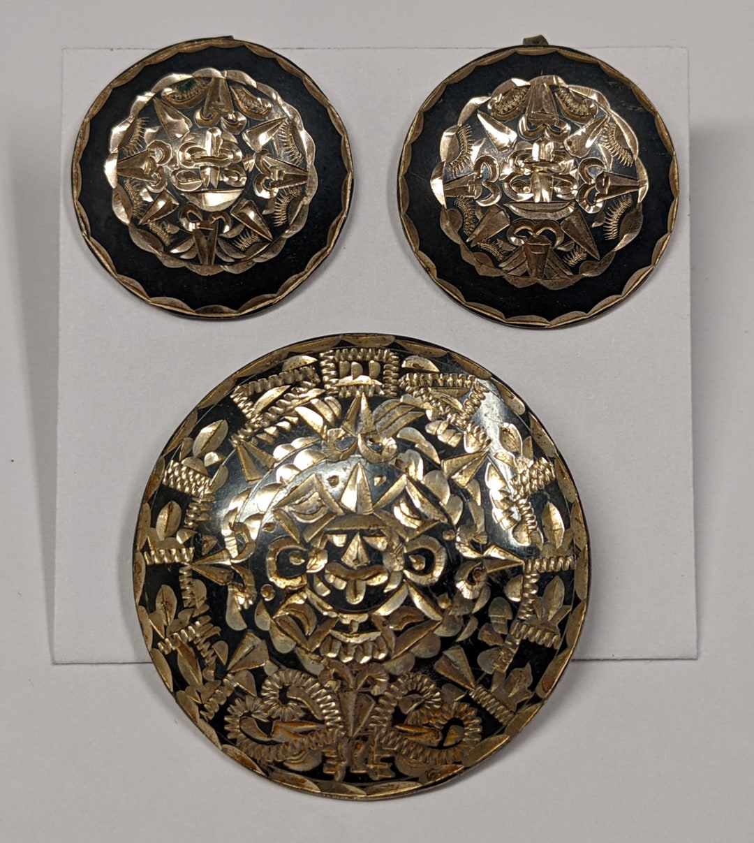 Sterling Silver Aztec Sun Dial Pin/ Pendant With Matching Screwback ...