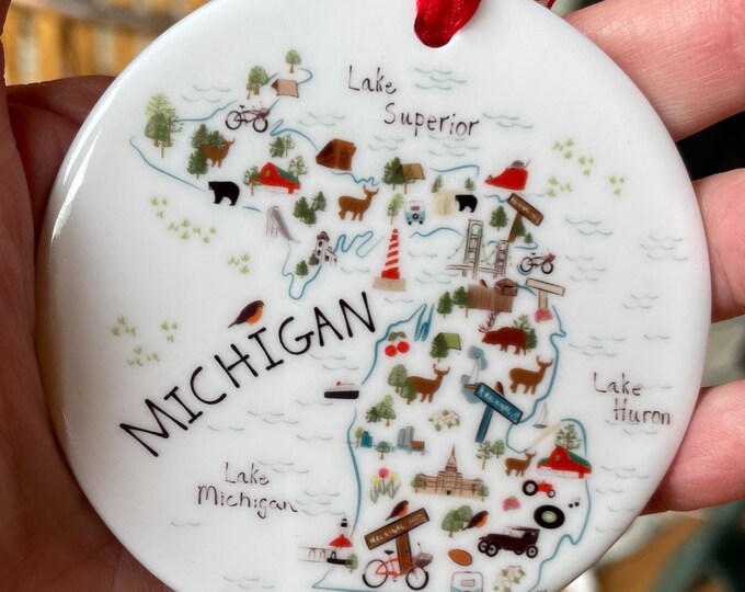 Michigan Ornament - Michigan Icons Ornament - Michigan Ceramic Ornament ...