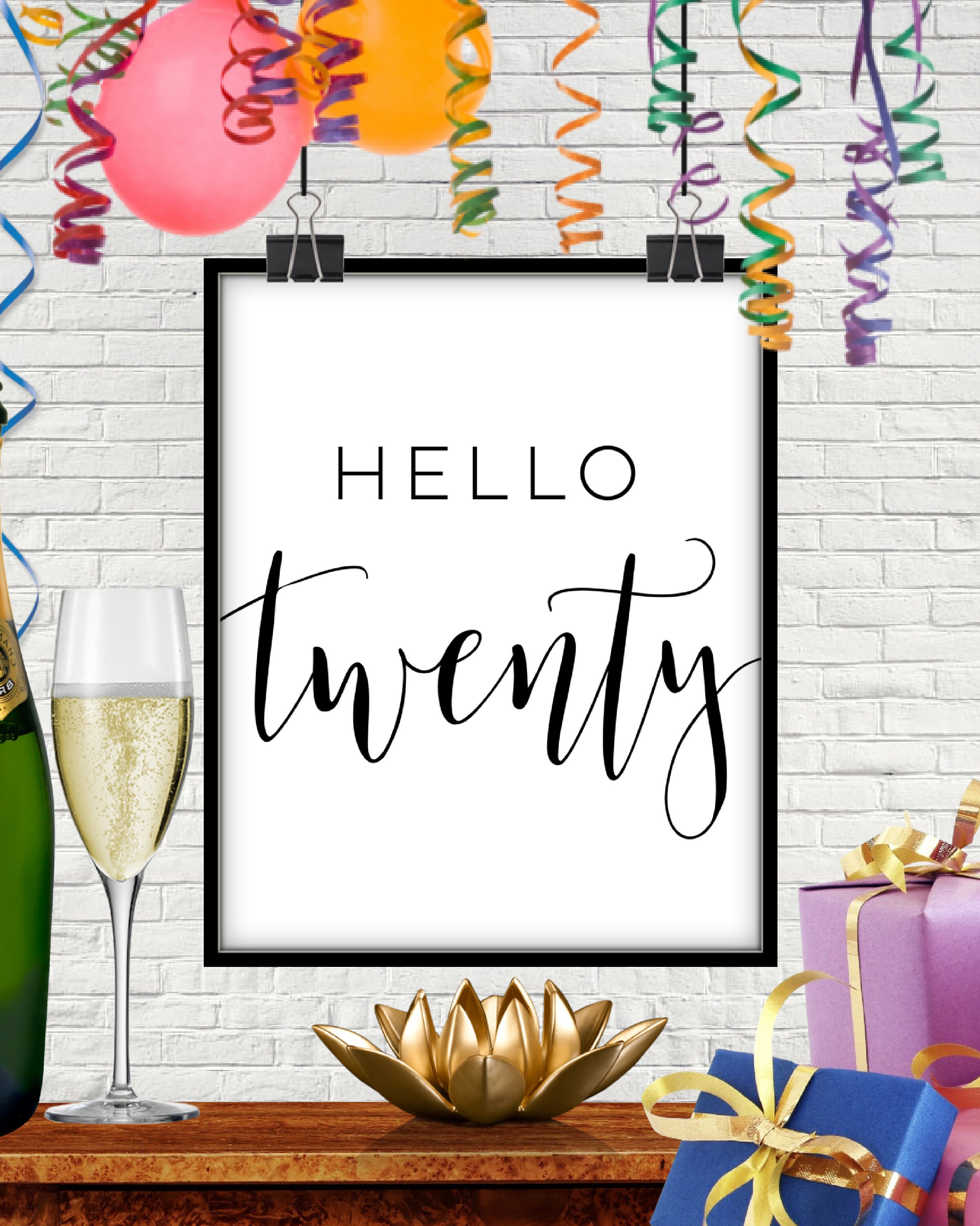 Hello Twenty, DIGITAL DOWNLOAD, Twentieth Birthday, 20th Birthday Theme ...