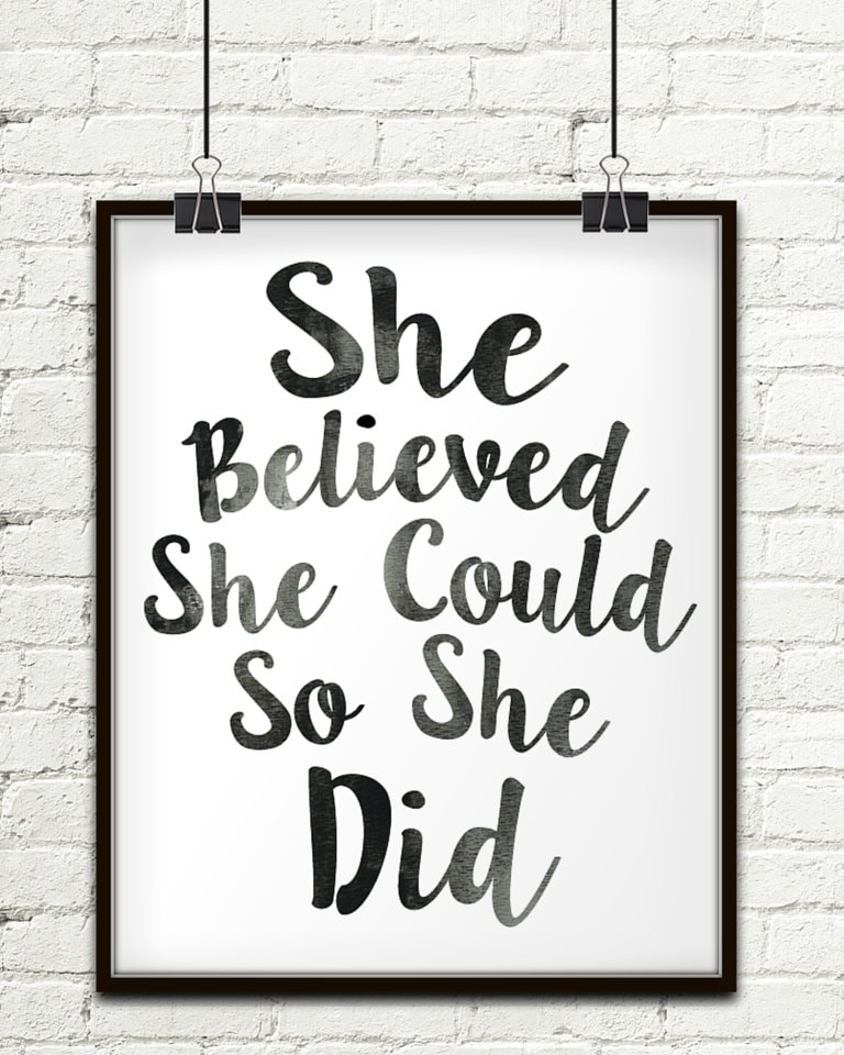 She Believed She Could so She Did, Inspirational Quote Print, Girl ...