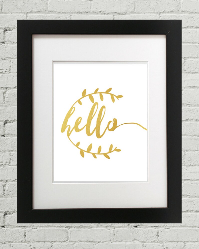 Hello, Gold Foil Style Prints, Gold Text, Gold Wall Art, Wallart, Hello ...