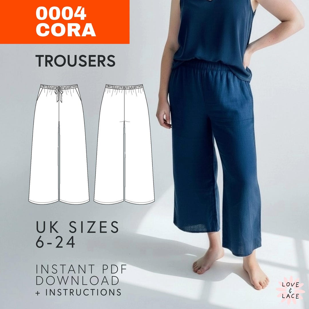 Cora Women's Trousers Sewing Pattern: Beginner-friendly (UK 6-24) (PDF ...