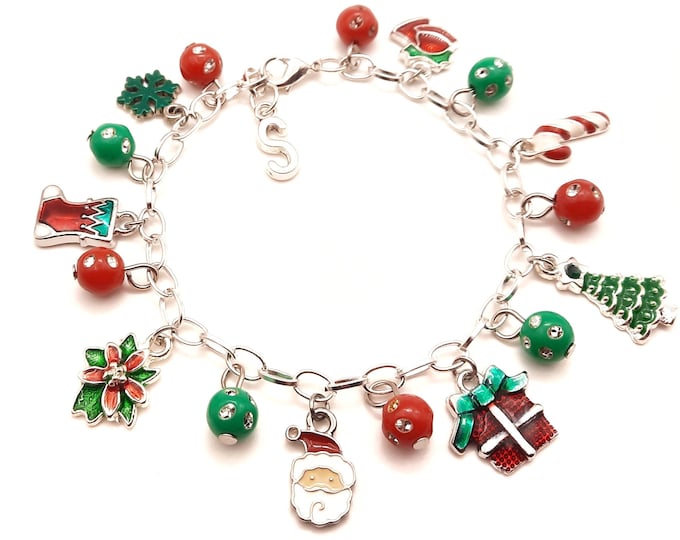 Christmas Multi Charm Bracelet Holiday Jewelry Snowflake Reindeer ...