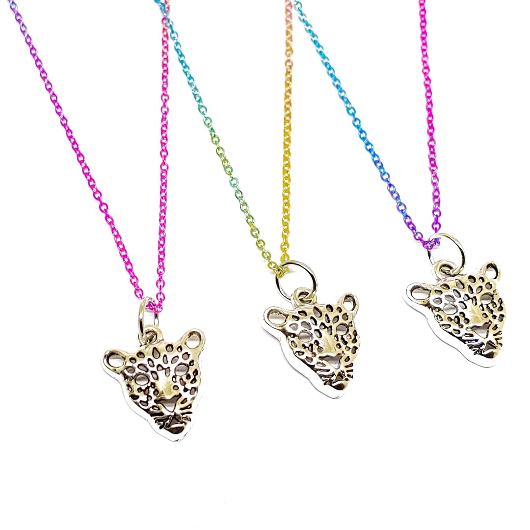 Rainbow Cheetah Necklaces Party Favors, Silver or Gold Leopard Jewelry ...