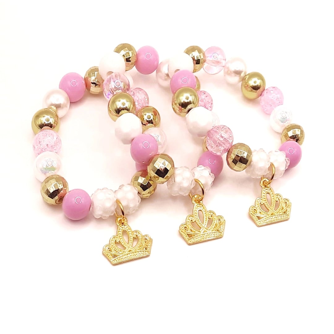 Gold Princess Party Favors Bracelets, Girls Pink Tiara Birthday - Etsy