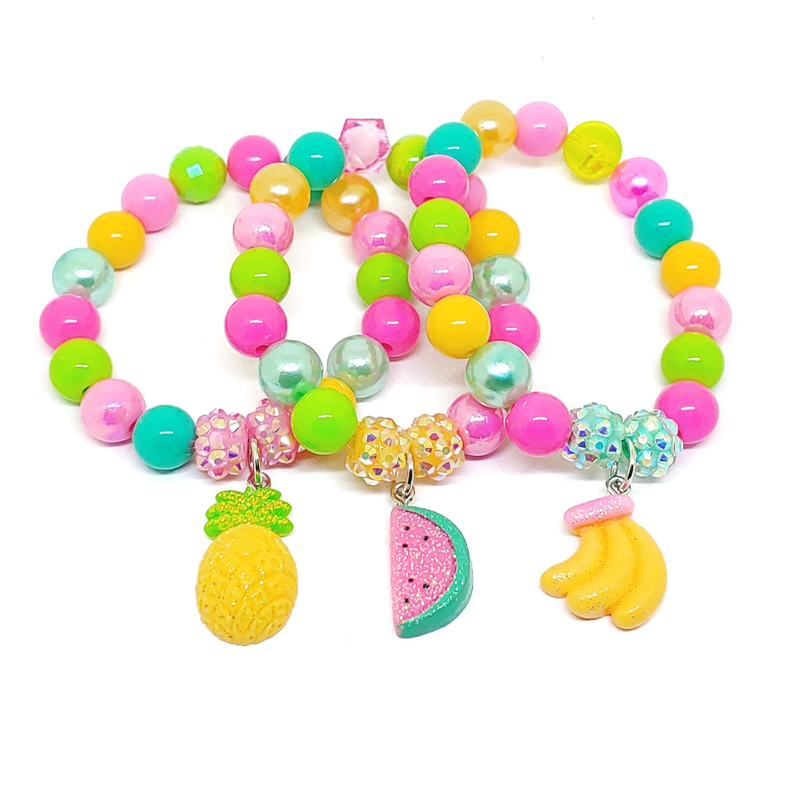 Pastel Fruit Birthday Bracelets Party Favors With Pineapple, Watermelon ...
