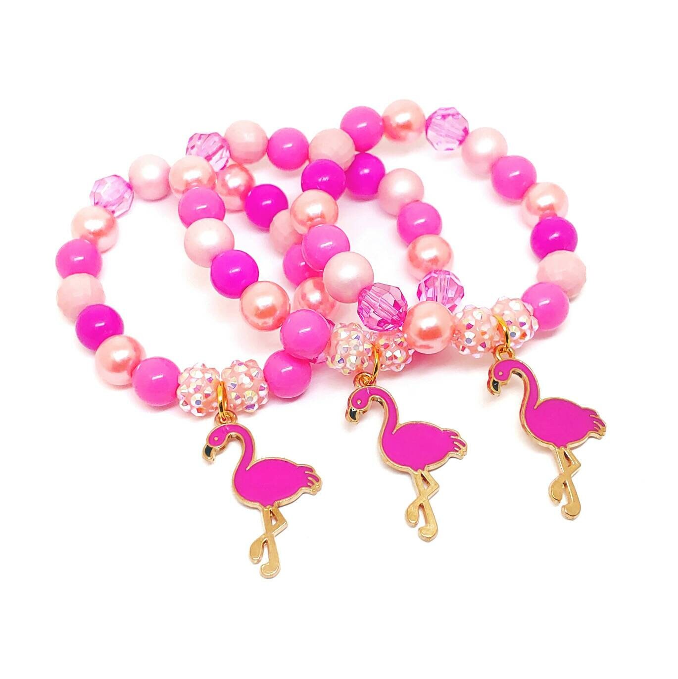 Girls pink flamingo bracelets party favors | Etsy