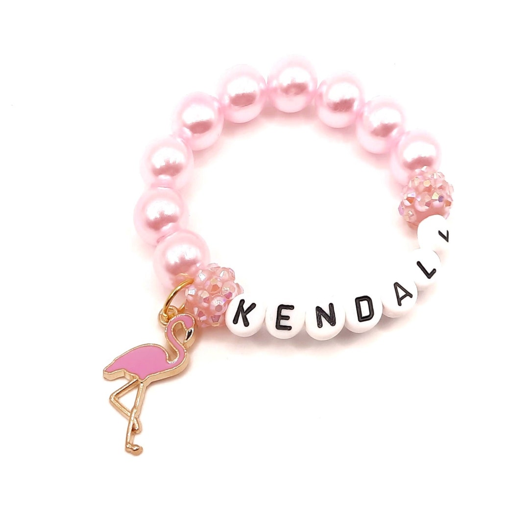 Pink Flamingo Name Bracelet, Personalized Girls Jewelry - Etsy
