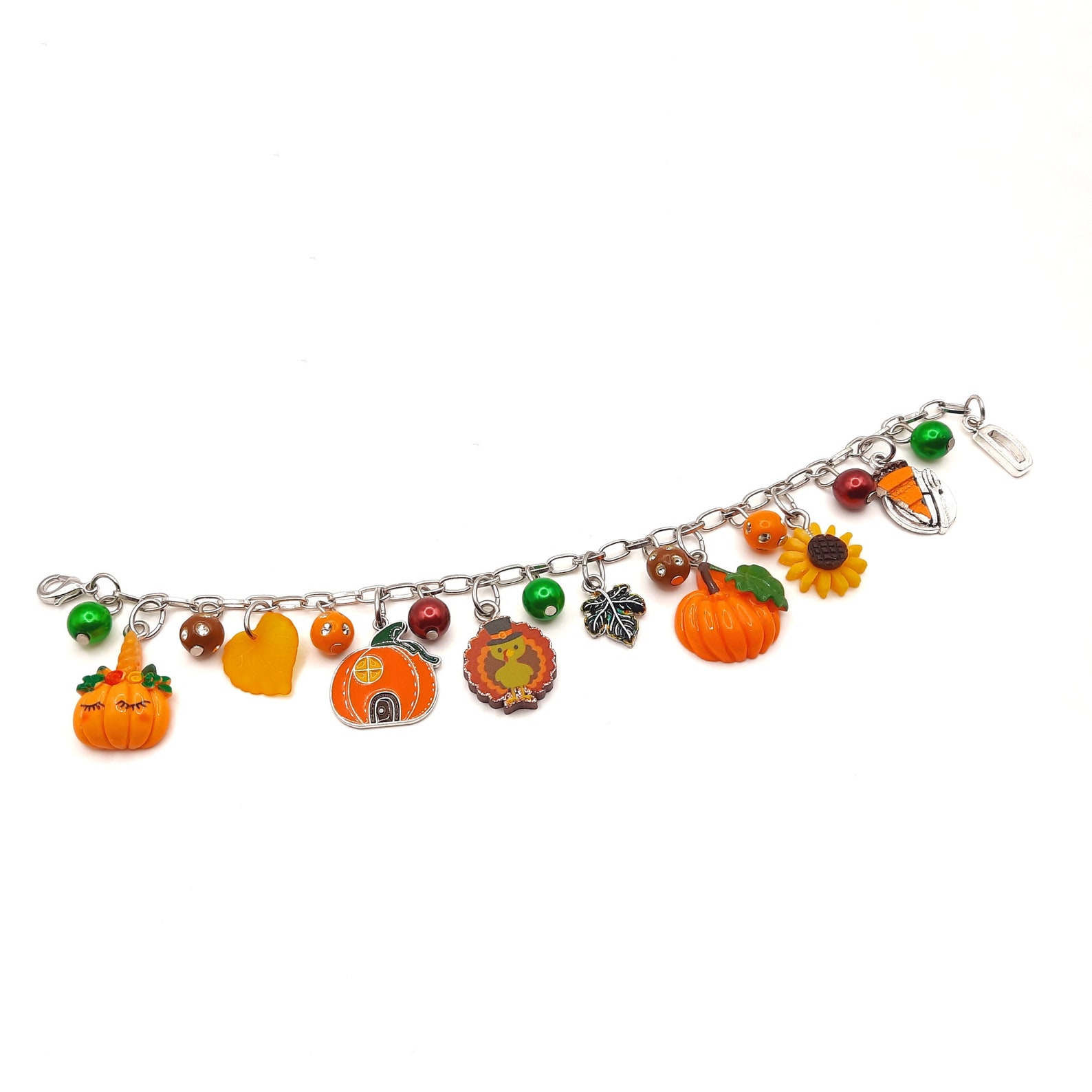 Personalized Autumn Fall Charm Bracelet, 8" Thanksgiving Holiday ...