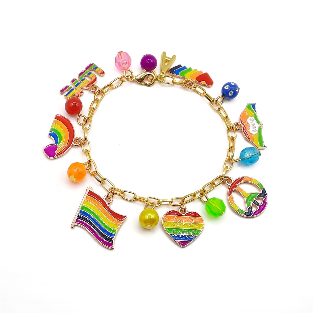 Rainbow Pride Charm Bracelet 8" LGBT Jewelry - Etsy