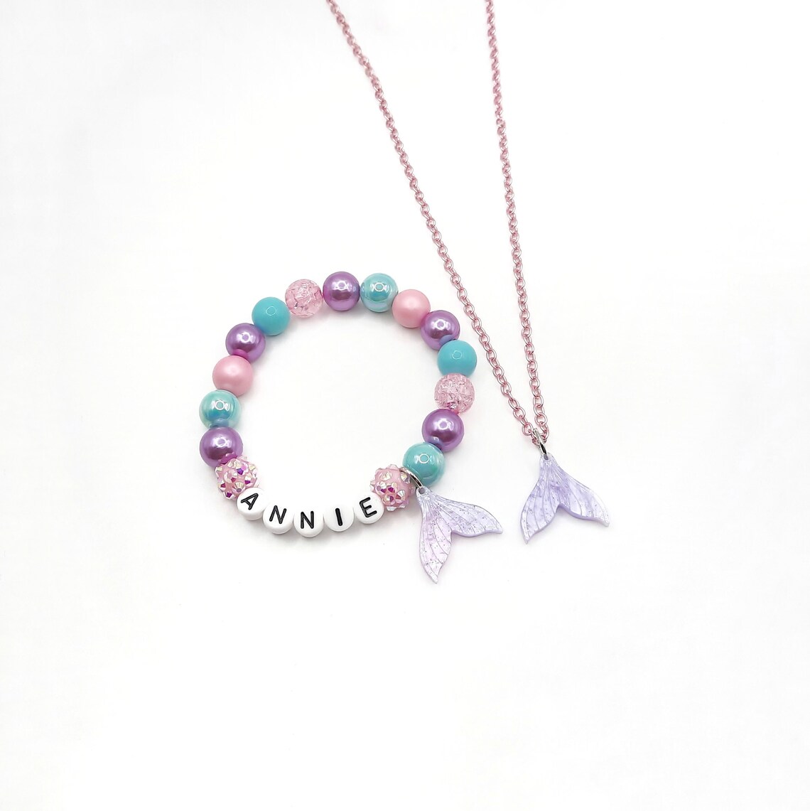 Mermaid Necklace Name Bracelet Jewelry Set - Etsy