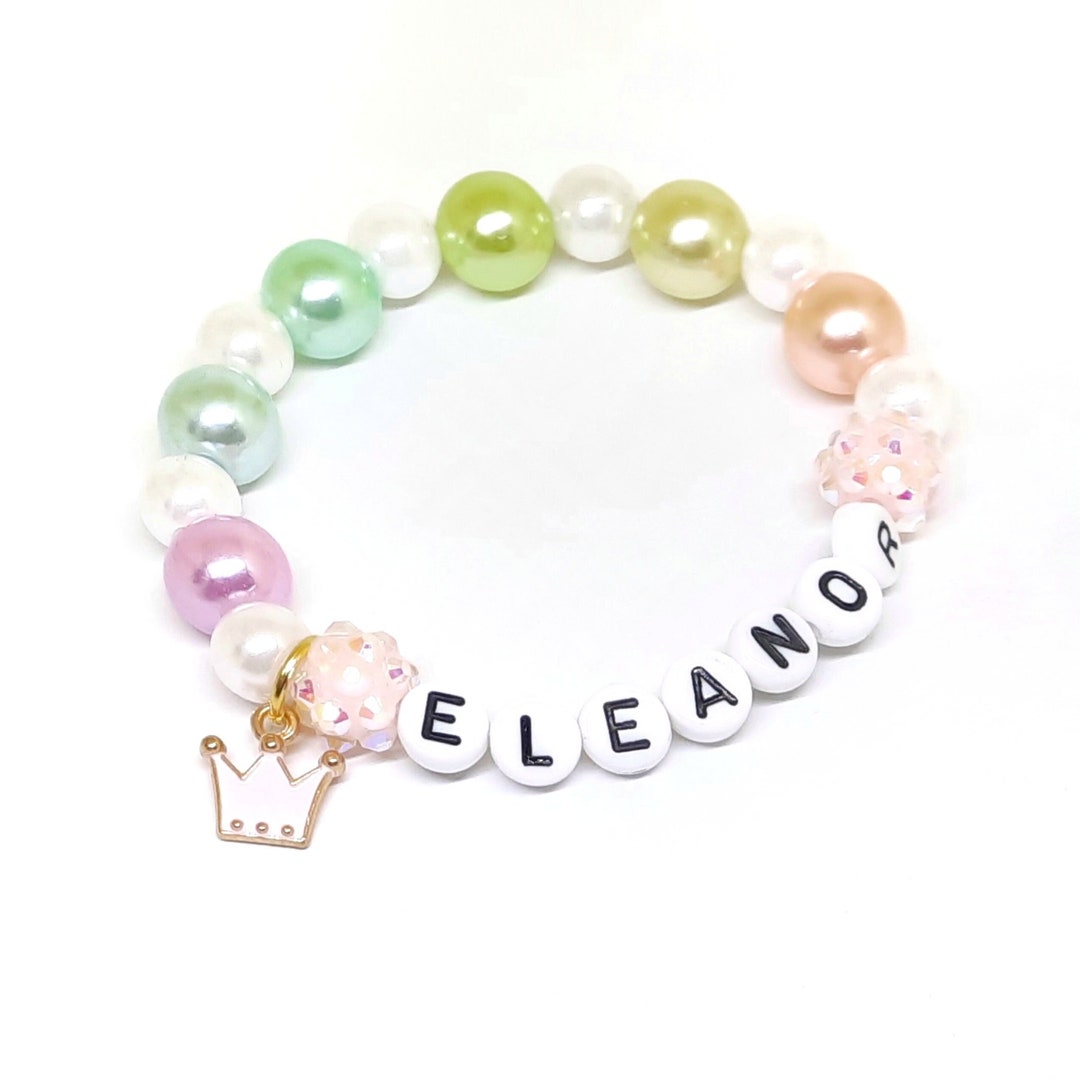 Girls Tiara Name Bracelet Personalized Princess Letter Bead Jewelry - Etsy