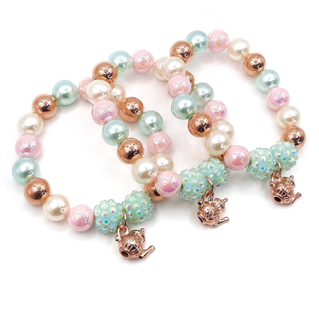 Girl's Rose Gold Tea Party Bracelets Party Favors Teapot Birthday - Etsy