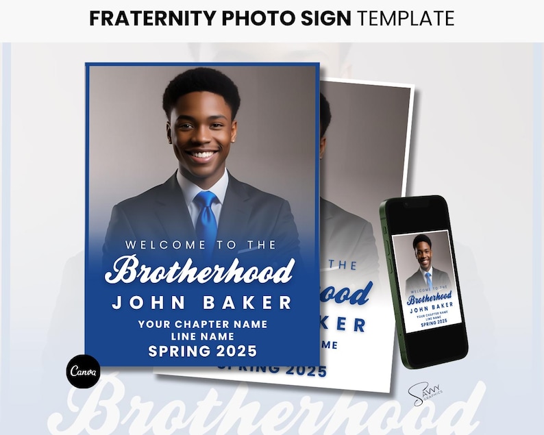 Fraternity Photo Sign, Canva Digital Download, DIY Editable Print, New ...