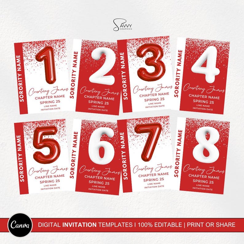 Sorority Numbers Digital Download, 5x7, 8.5x11, Canva Editable Print ...