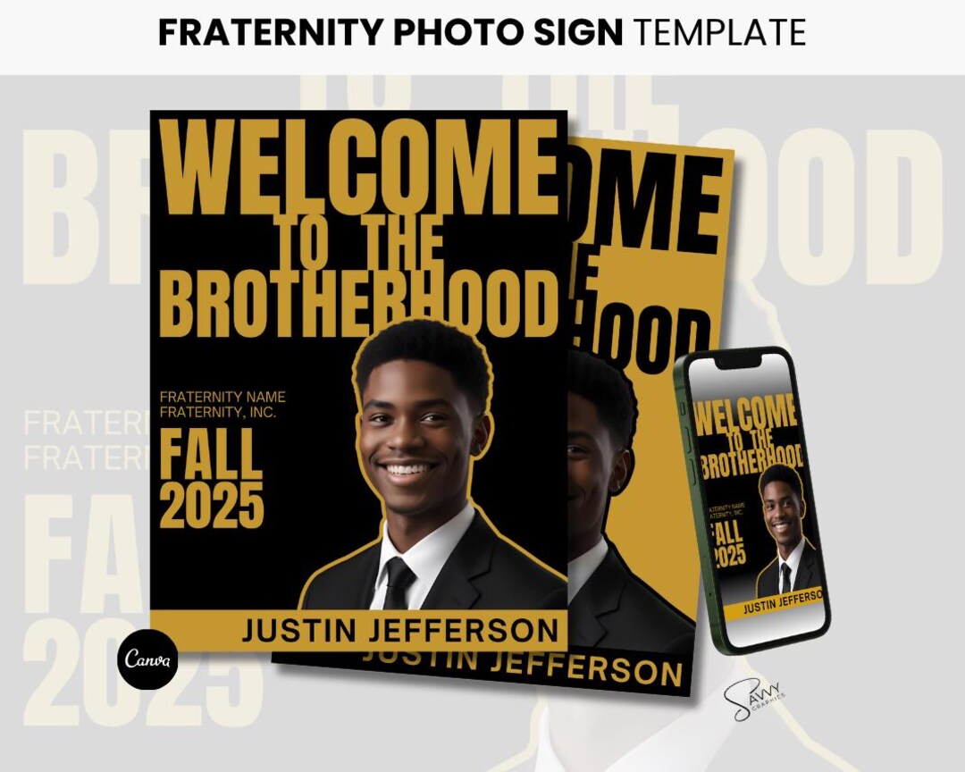 Fraternity New Member Photo Sign Template Canva Digital Download DIY ...