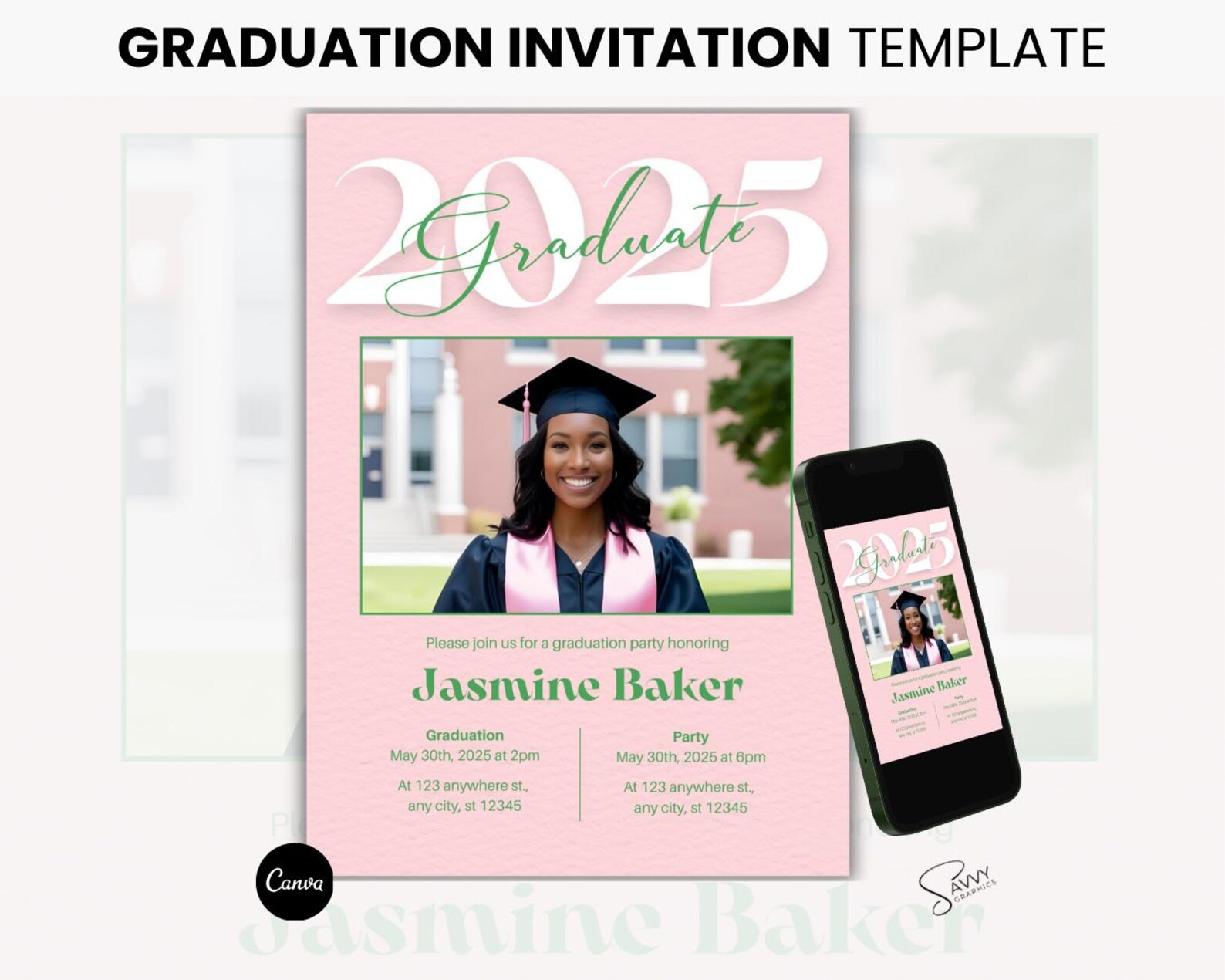 Sorority Graduation Invitation Template, Social Media, Grad Print ...